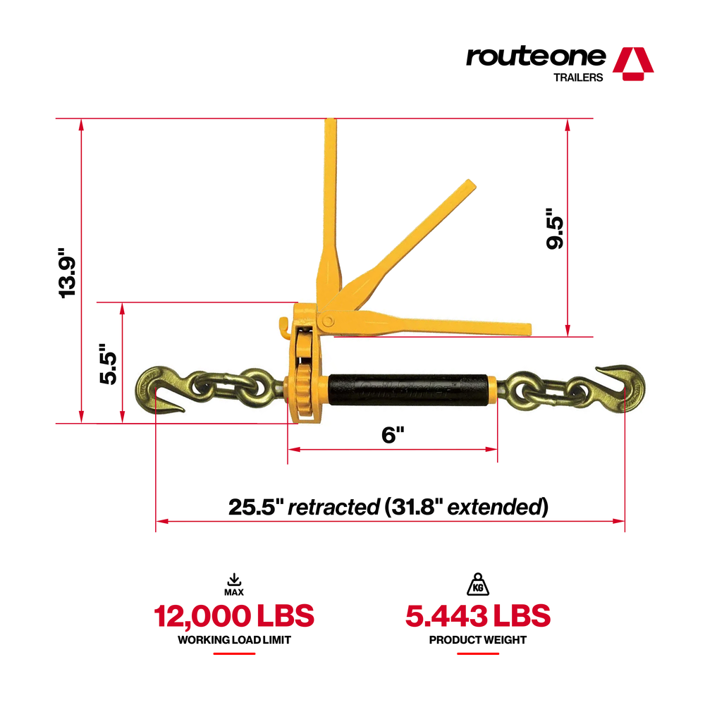 1/2" Yellow Folding Handle Ratchet Binder (WWL 12,000 lbs) - Peerless